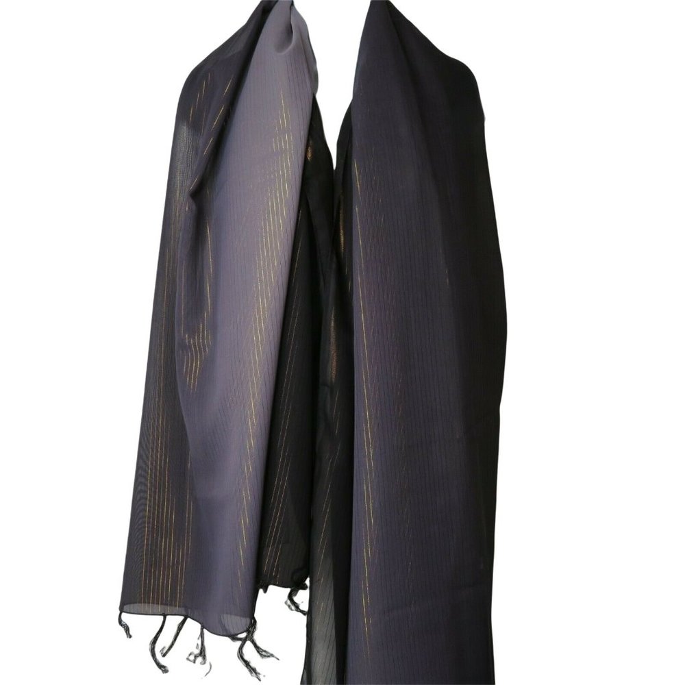 Rima Large Sheer Wrap Scarf Smokey Black To Gray Gold… - Gem